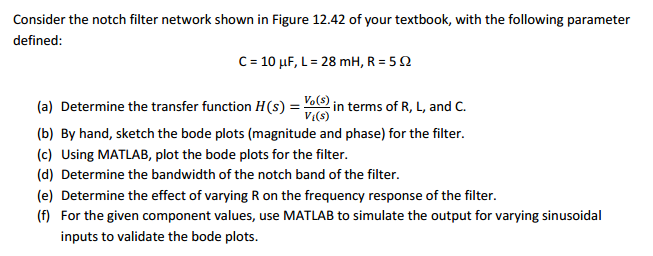 Solved Consider the notch filter network shown in Figure | Chegg.com