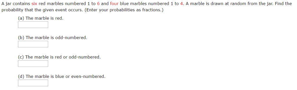 Solved A jar contains six red marbles numbered 1 to 6 and | Chegg.com