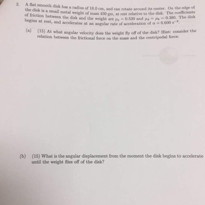 Solved A flat smooth disk has a radius of 18.0 cm, and can | Chegg.com