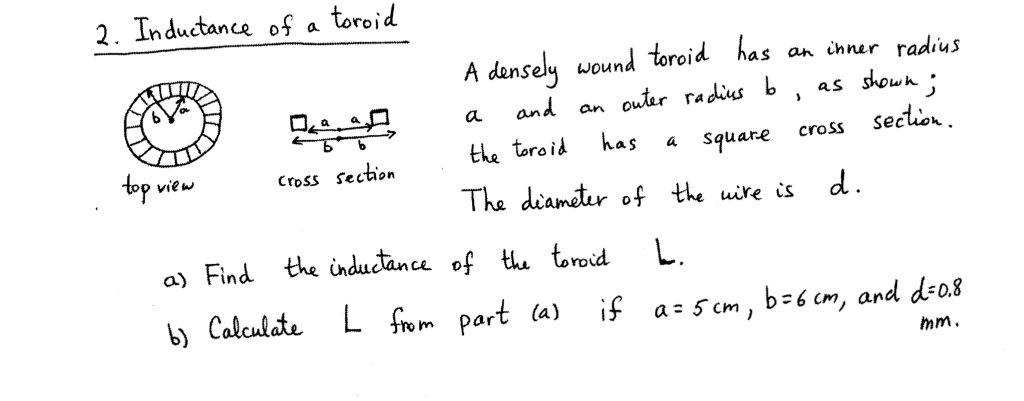 Solved Inductance of a toroid A densely wound toroid has an | Chegg.com