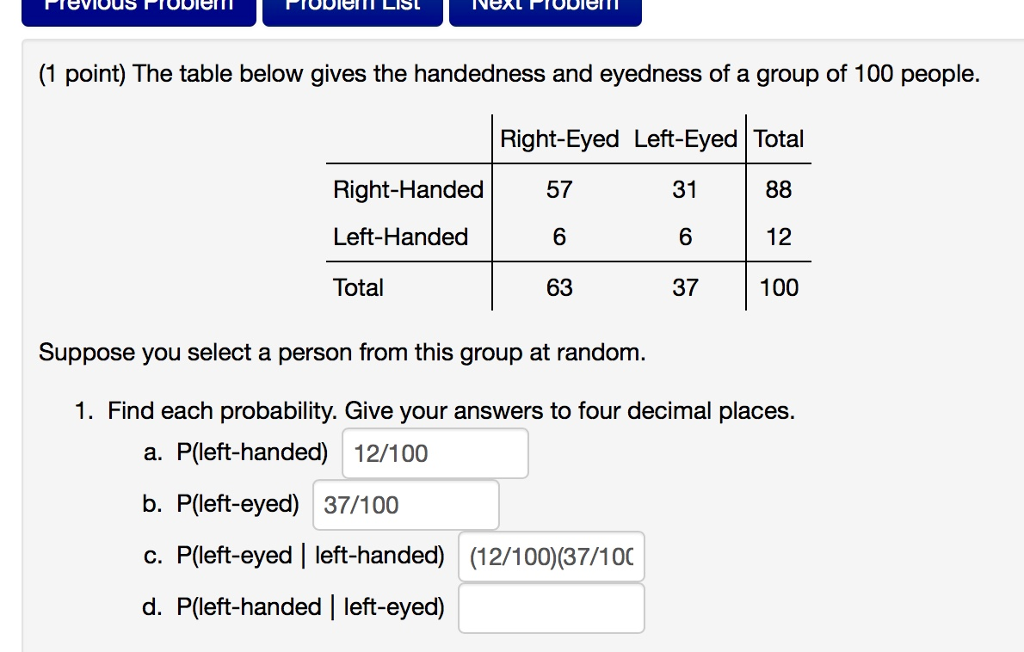 Solved TOOien LISL (1 point) The table below gives the | Chegg.com