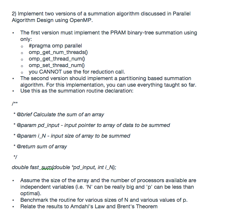 2) Implement two versions of a summation algorithm | Chegg.com