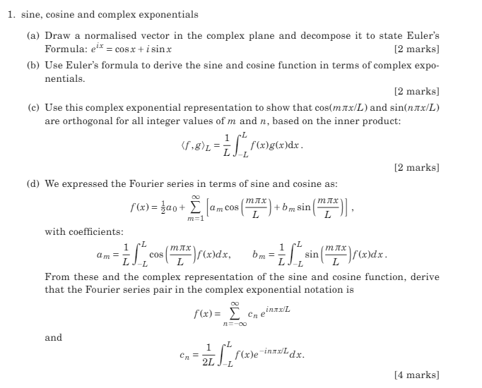 Solved 1. sine, cosine and complex exponentials (a) Draw a | Chegg.com