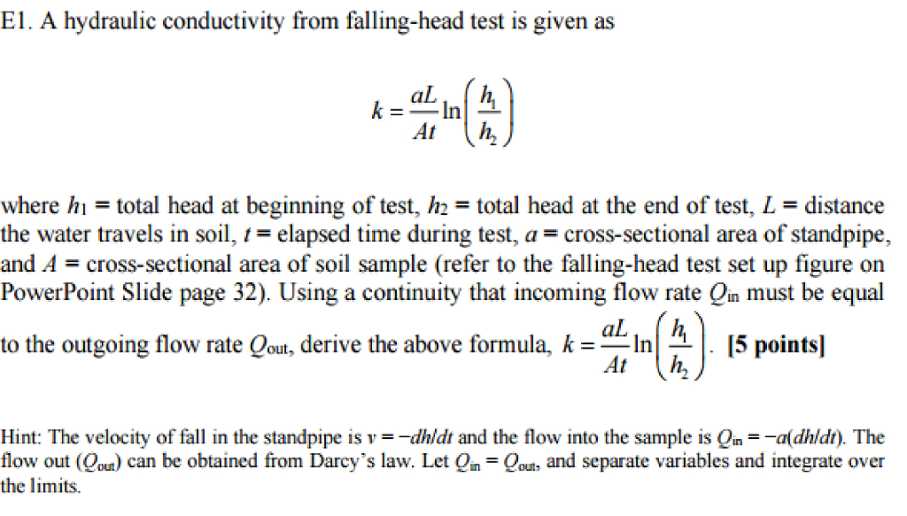 Solved A hydraulic conductivity from falling-head test is | Chegg.com