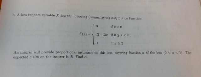 Solved 7. A loss random variable X has the following | Chegg.com