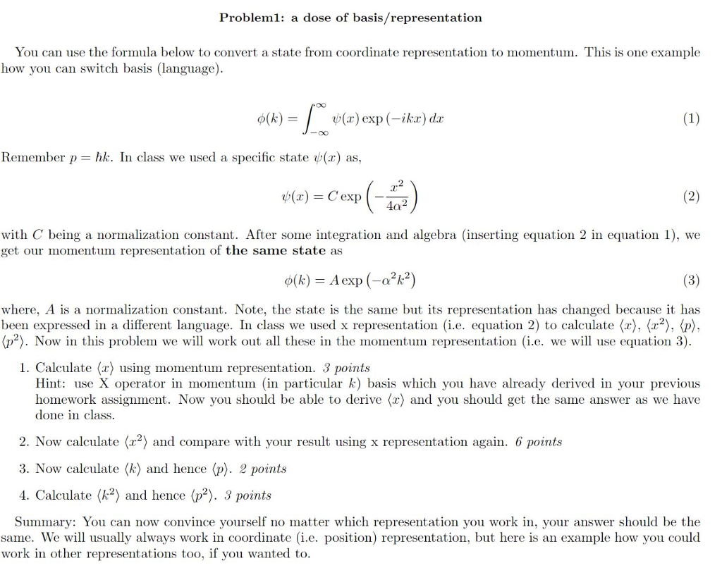 Solved Probleml: a dose of basis/representation You can use | Chegg.com