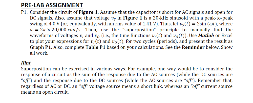 Solved PRE-LAB ASSIGNMENT P1. Consider the circuit of Figure | Chegg.com