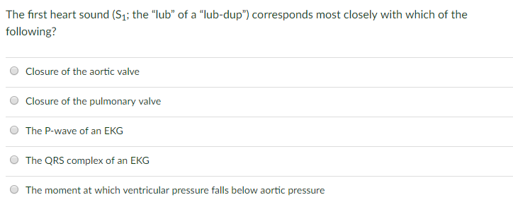 Solved The first heart sound (S1; the "lub" of a "lub-dup") | Chegg.com