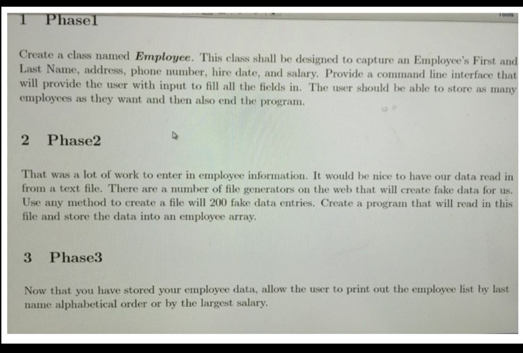 Solved IPhase Create a class named Employee. This class | Chegg.com