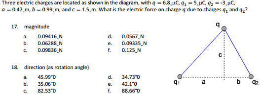 Solved Three electric charges are located as shown in the | Chegg.com