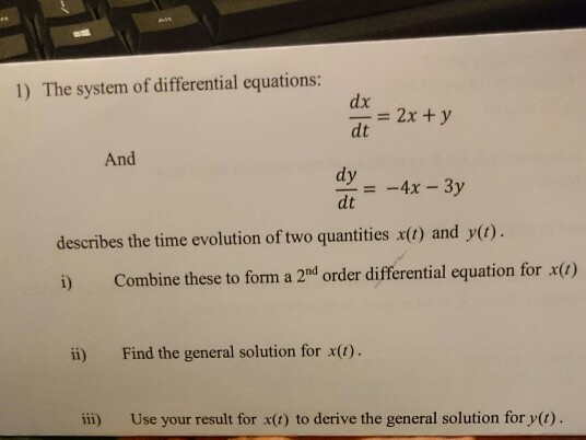 Solved The system of differential equations: dx/dt = 2x + y | Chegg.com