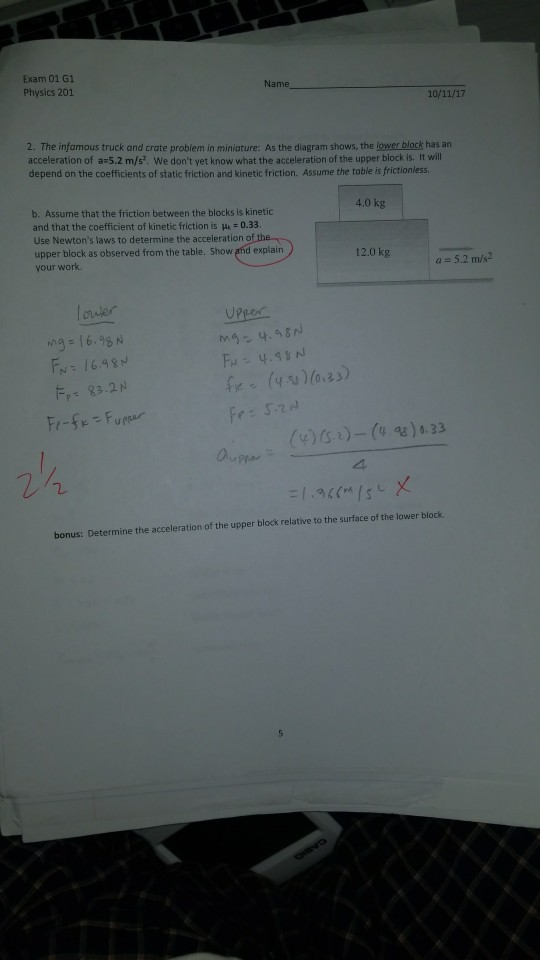 Solved Exam 01 G1 Physics 201 Name 2. The infamous truck and | Chegg.com