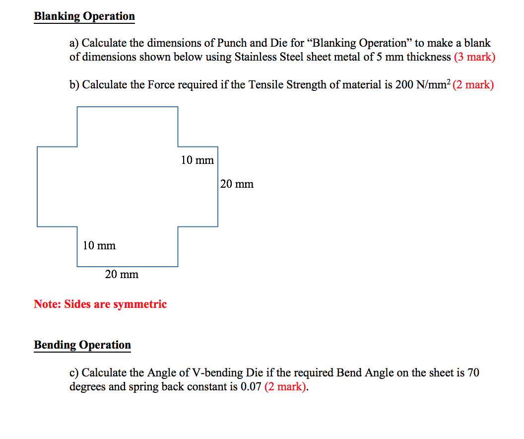 Solved Blanking Operation a) Calculate the dimensions of | Chegg.com