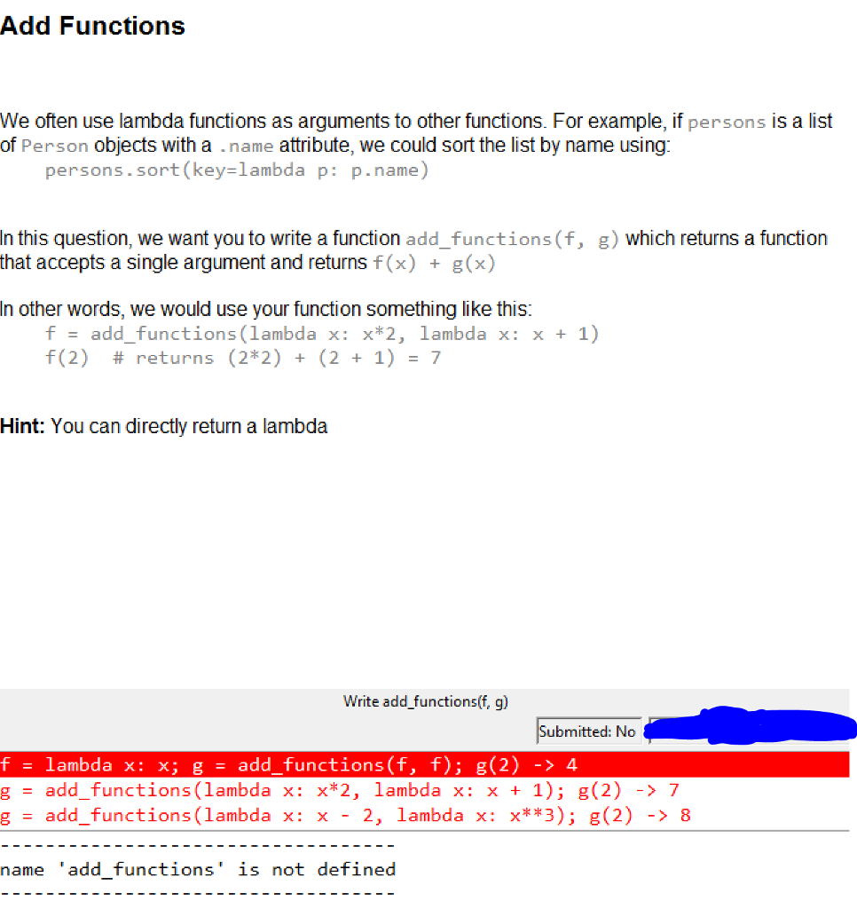Solved Add Functions We often use lambda functions as | Chegg.com