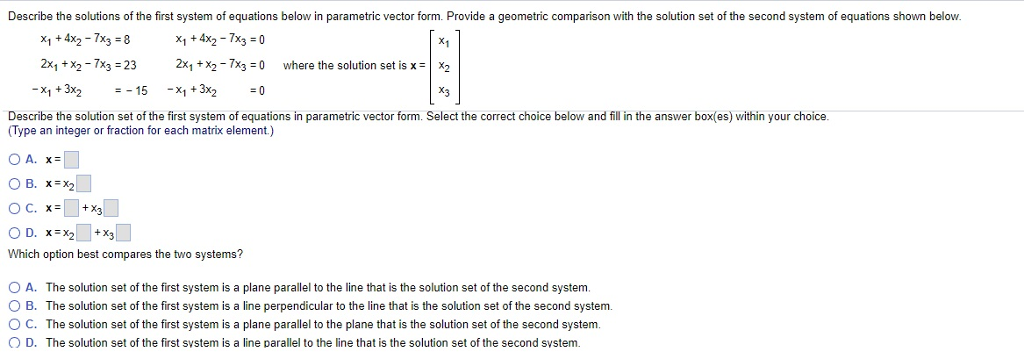 Solved Describe the solutions of the first system of | Chegg.com