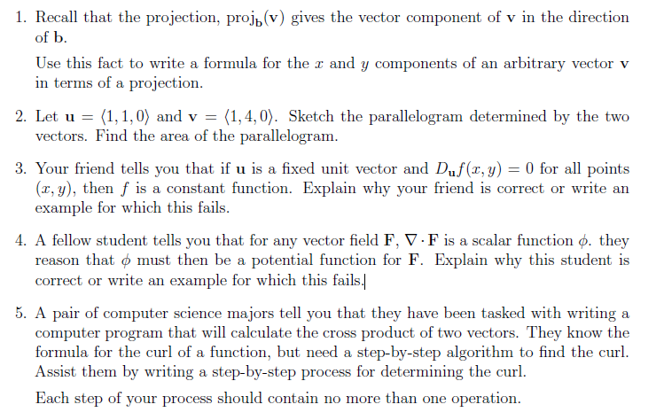 Solved 1. Recall that the projection, proj, (v) gives the | Chegg.com