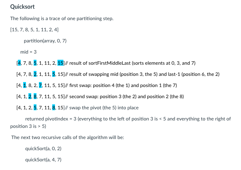 Solved Question: Trace Quicksort. In addition to the trace, | Chegg.com