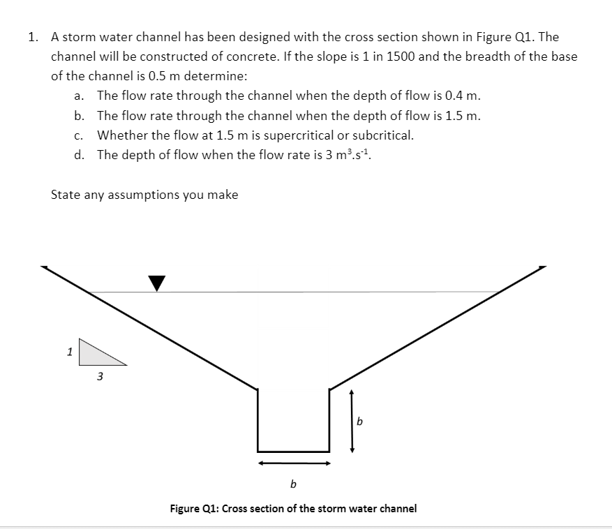 Solved A storm water channel has been designed with the | Chegg.com