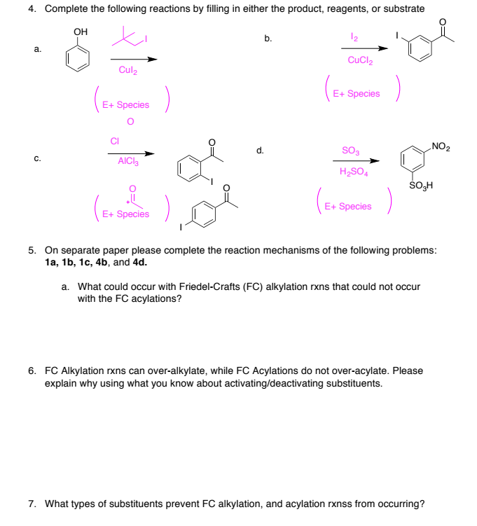 Solved 1. Complete the following reactions by filling in | Chegg.com