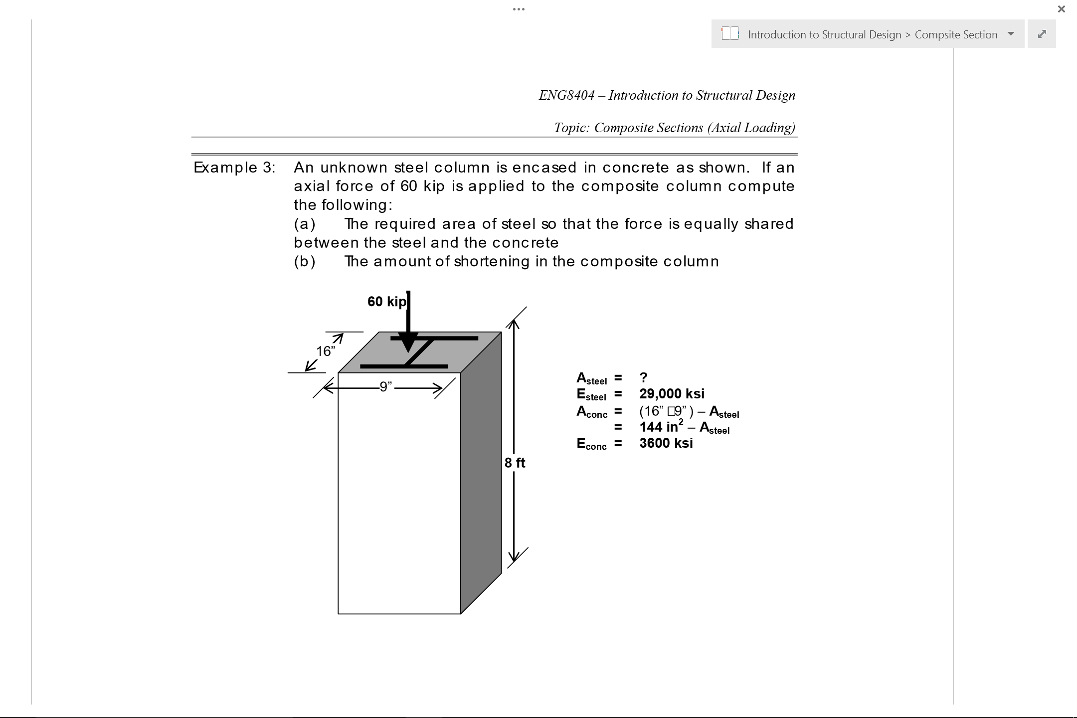 Solved An unknown steel column is encased in concrete as | Chegg.com