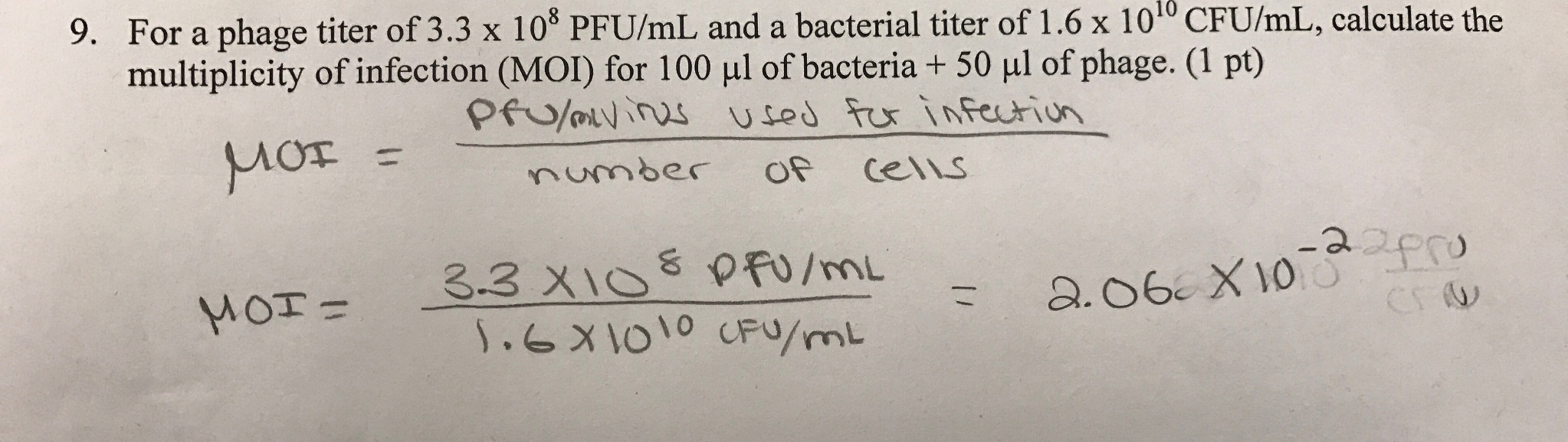 Solved How do I calculate the Multiplicity of Infection | Chegg.com