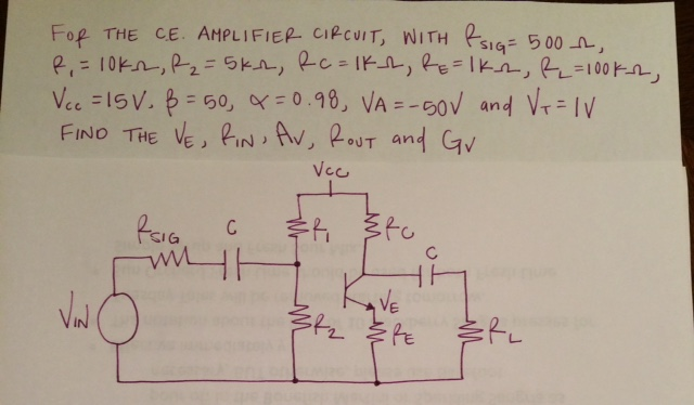 Solved For the C.E Amplifier circuit, with R sig = 500 | Chegg.com