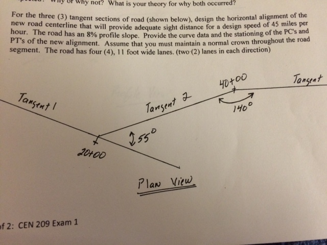 For the three (3) tangent sections of road (shown | Chegg.com