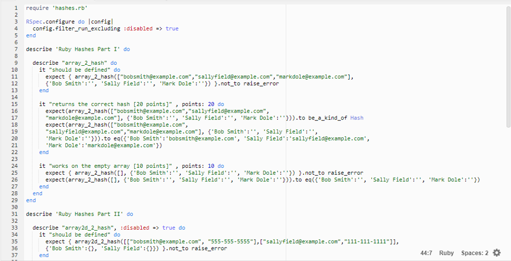 Solved 1 require 'hashes.rb" 3 RSpec.configure do Iconfigl | Chegg.com
