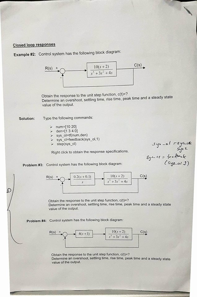 Solved Closed loop responses Example #2: Control system has | Chegg.com