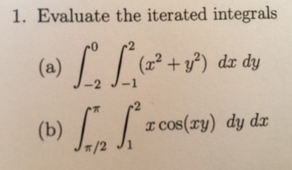 Solved Evaluate the iterated integrals (a) integral^0_-2 | Chegg.com