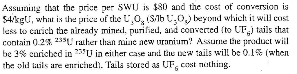 Solved Assuming that the price per SWU is $80 and the cost | Chegg.com