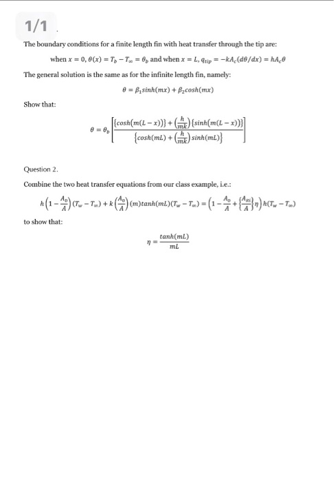Solved The boundary conditions for a finite length fin with | Chegg.com