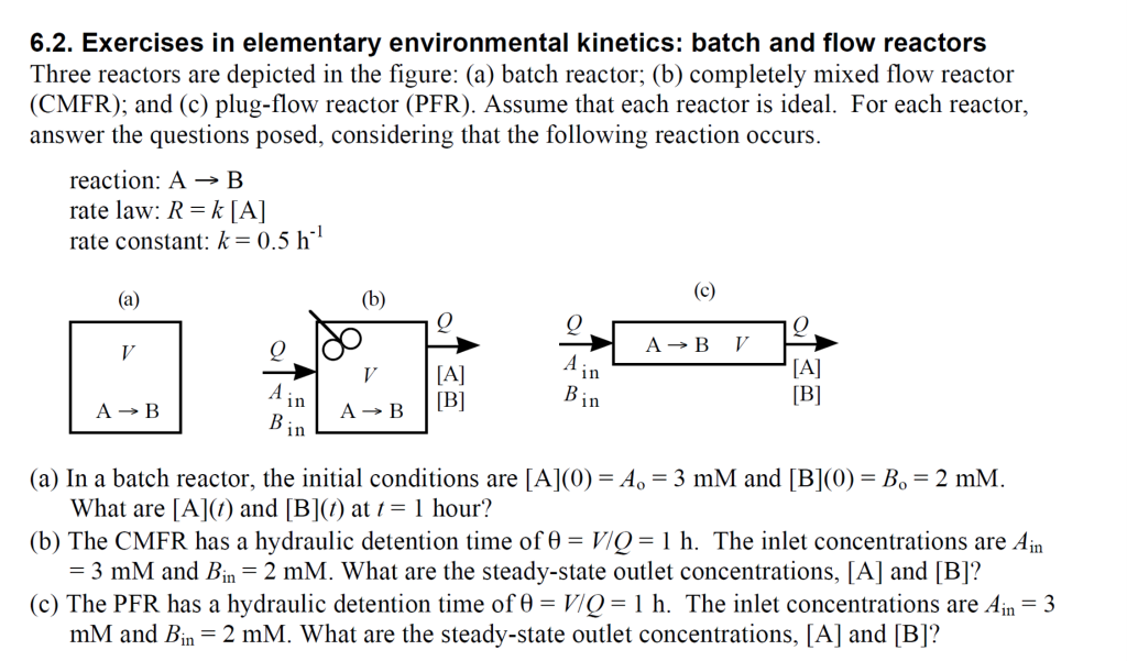 Solved 6.2. Exercises in elementary environmental kinetics: | Chegg.com