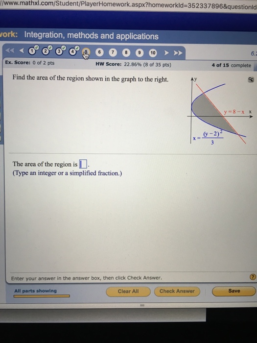 Solved Find the area of the region shown in the graph to the | Chegg.com
