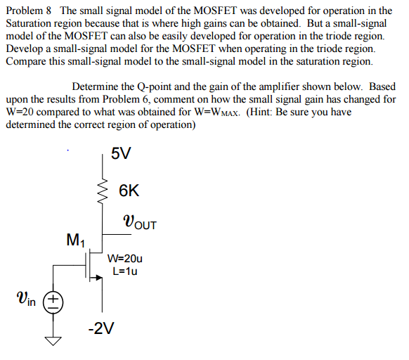 Solved Problem 8 The small signal model of the MOSFET is | Chegg.com