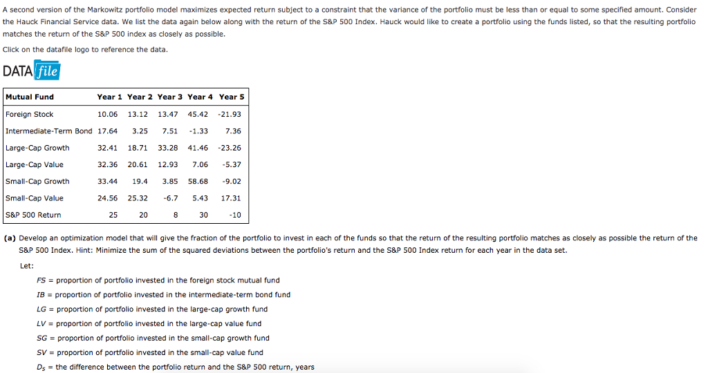 Solved A second version of the Markowitz portfolio model | Chegg.com
