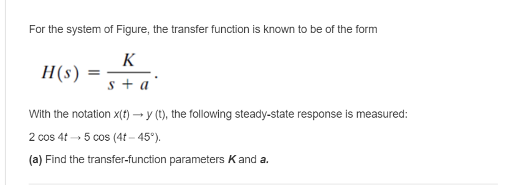 Solved For the system of Figure, the transfer function is | Chegg.com