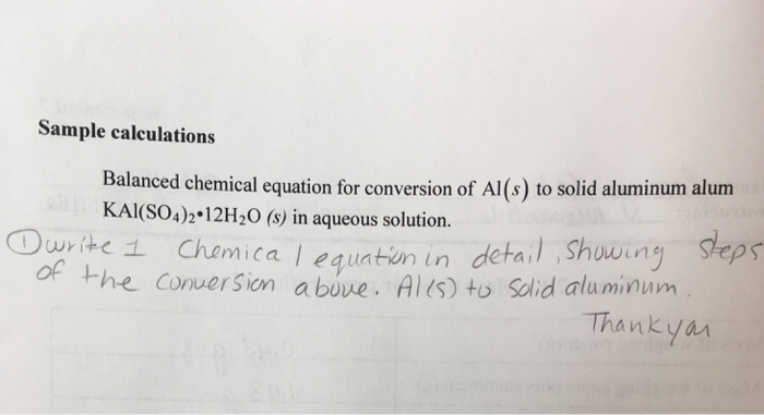 Solved Sample calculations Balanced chemical equation for | Chegg.com