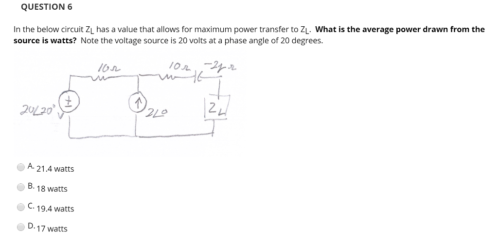 Solved QUESTION 6 In The Below Circuit ZL Has A Value That Chegg Solved QUESTION 6 In The Below Circuit ZL Has A Value That Chegg
