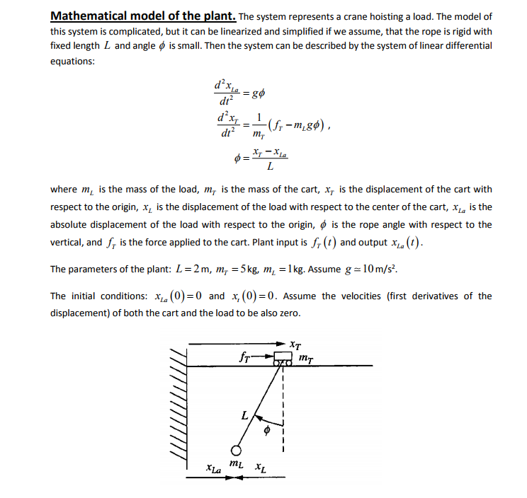 Solved Mathematical model of the plant. The system | Chegg.com