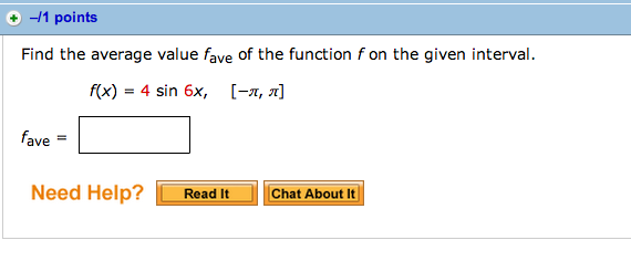 Solved Find the average value fave of the function f on the | Chegg.com