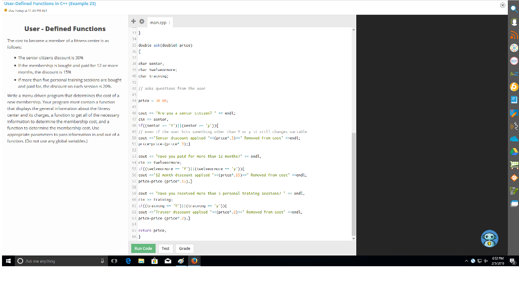 Solved User-Defined Functions in C++(Example 23) main.cpp i | Chegg.com