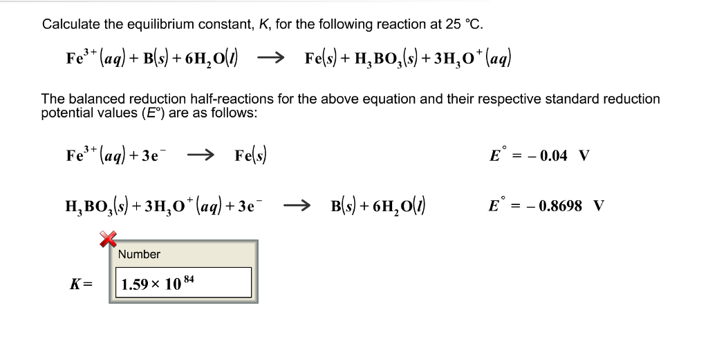 Solved Calculate the equilibrium constant, K, for the | Chegg.com