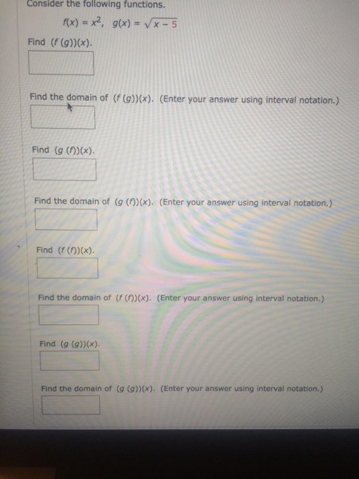 Solved Consider The Following Functions F X X2 G X