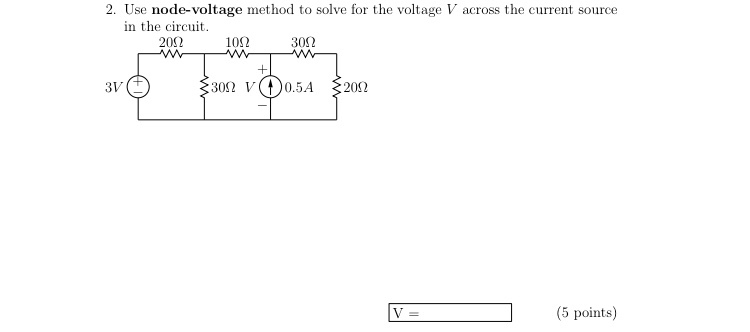 Solved 2. Use node-voltage method to solve for the voltage V | Chegg.com