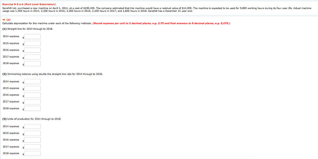 Solved Exercise 9-3 a-b (Part Level Submission) Sandhill | Chegg.com