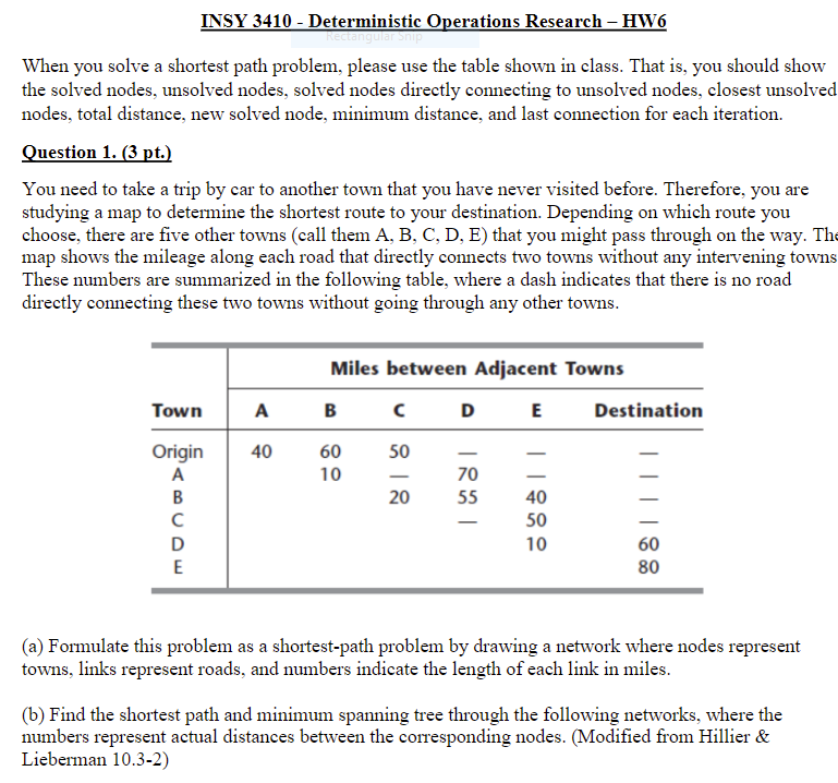 INSY 3410 Deterministic Operations Research -HW6 When | Chegg.com