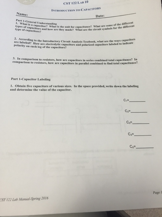 Solved CST 122 LAB 10 INTRODUCTION TO CAPACITORS Name: Date: | Chegg.com