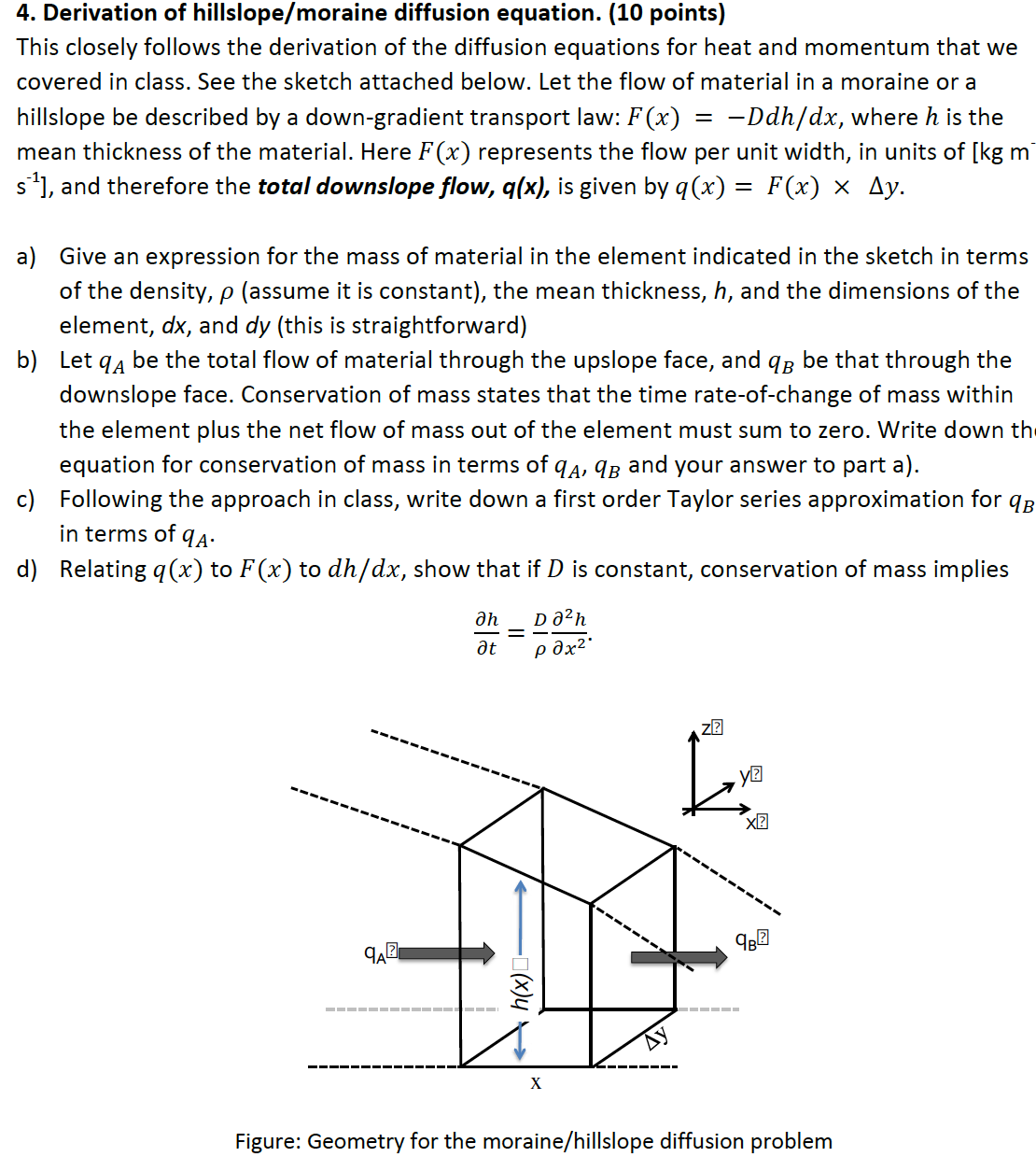 Solved Derivation of hillslope/moraine diffusion equation. | Chegg.com