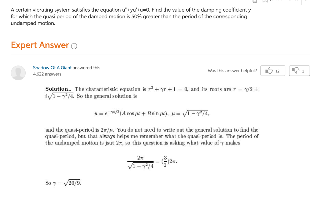 Solved A certain vibrating system satisfies the equation | Chegg.com